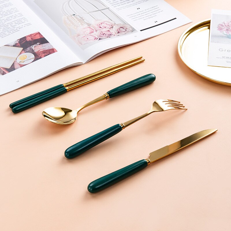 Groen gouden bestekset spiegel kleurrijke bestekse... – Vicedeal