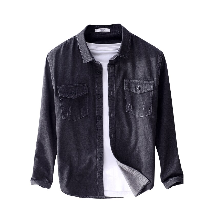 stijl lange mouwen katoenen denim shirts mannen zw... – Grandado