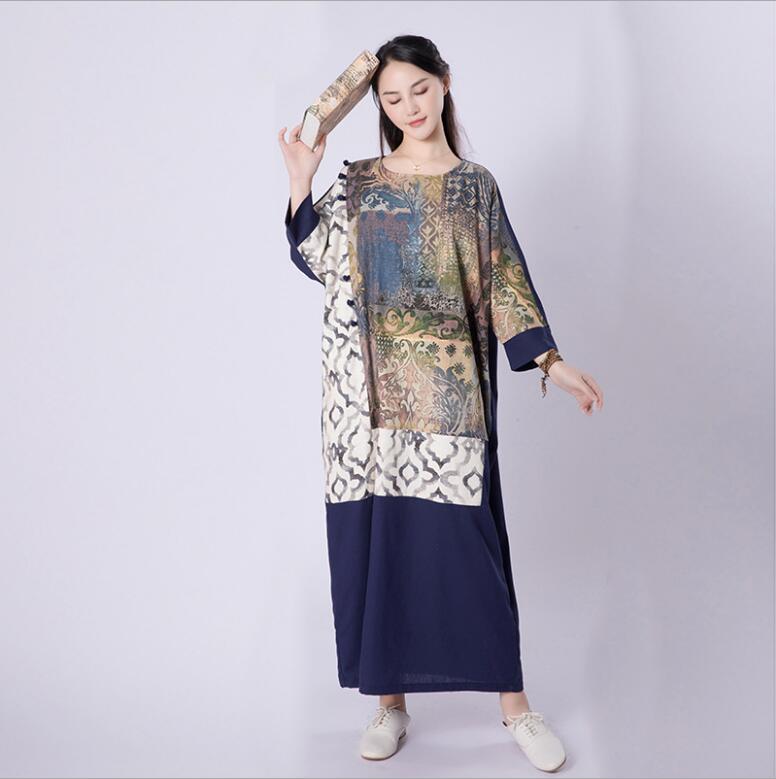 Vestido étnico de lino y algodón, prenda multicolo... – Grandado