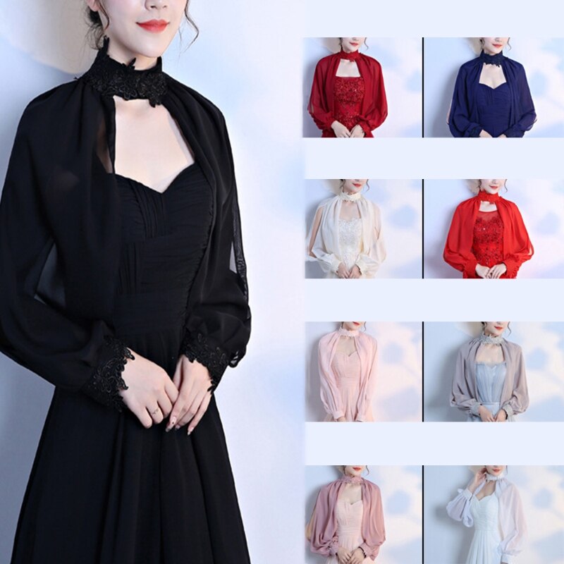 Women Side Split Long Sleeve Wedding Shawl Cape Ha... – Grandado