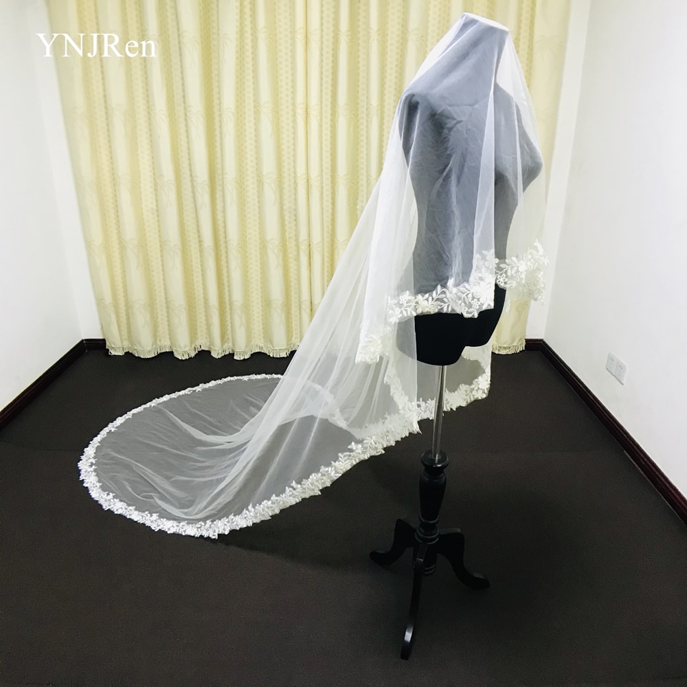 Velo de novia con borde de velo con encaje, velo d... – Grandado