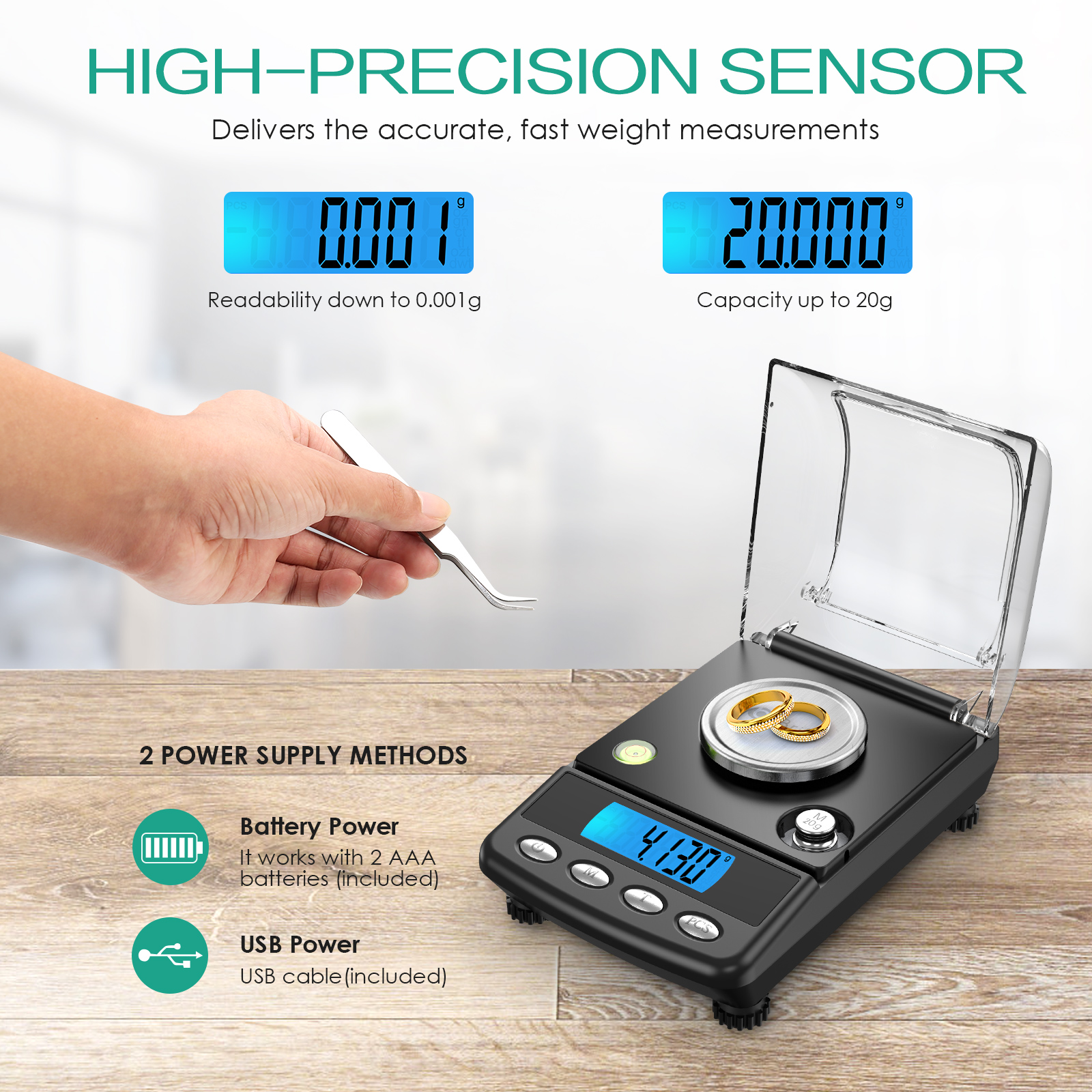 0.001G Precisie Digitale Sieraden Schaal 20G Usb A... – Vicedeal