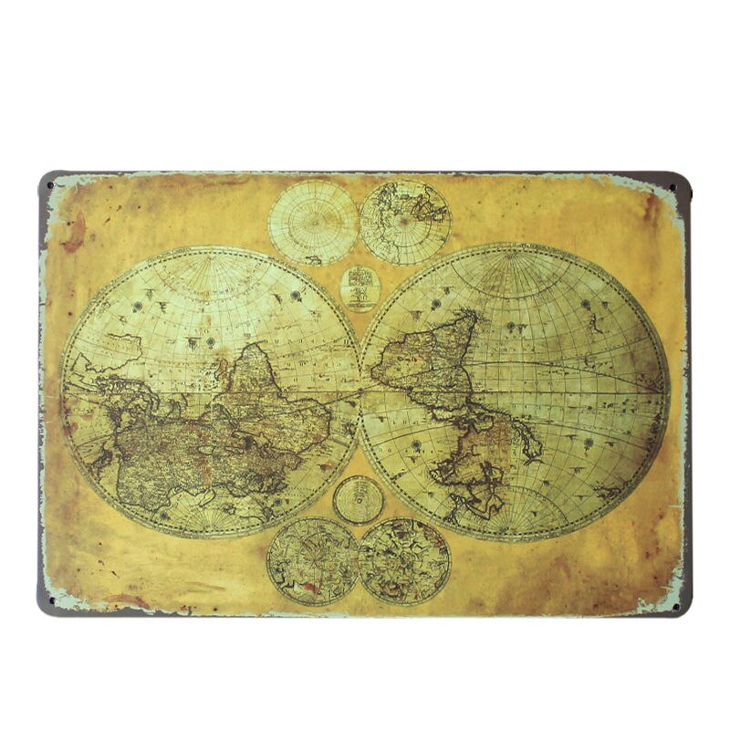 Retro Old World Map Vintage Tin Plate Metal Tin Si... – Vicedeal