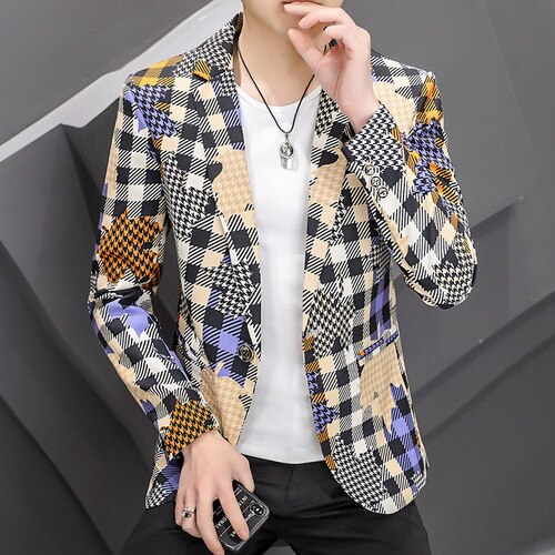 2022 Lente Plaid Print Blazer Mannen Streetwear Kl... – Vicedeal