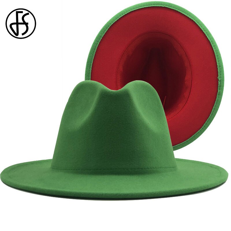 FS Green Red Patchwork Wool Felt Wide Brim Hats Wo... – Vicedeal