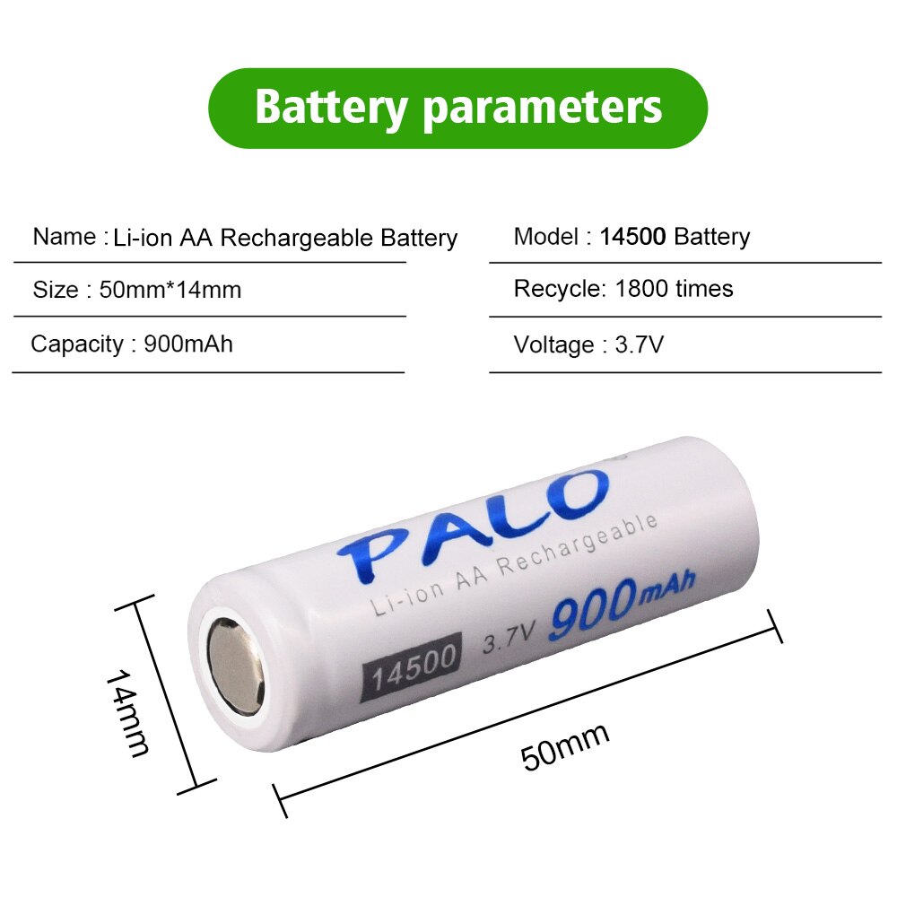 PALO 14500 900mAh 3.7V Li-ion Rechargeable Batteri... – Vicedeal