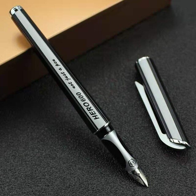 Hero 600 Fountain Pen Metal Ink Pen Fine Nib Silve... – Vicedeal