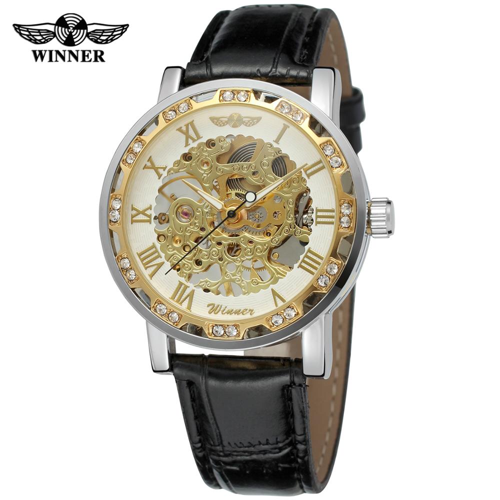 Winner Transparent Skeleton Dial Golden Watches Cl... – Grandado