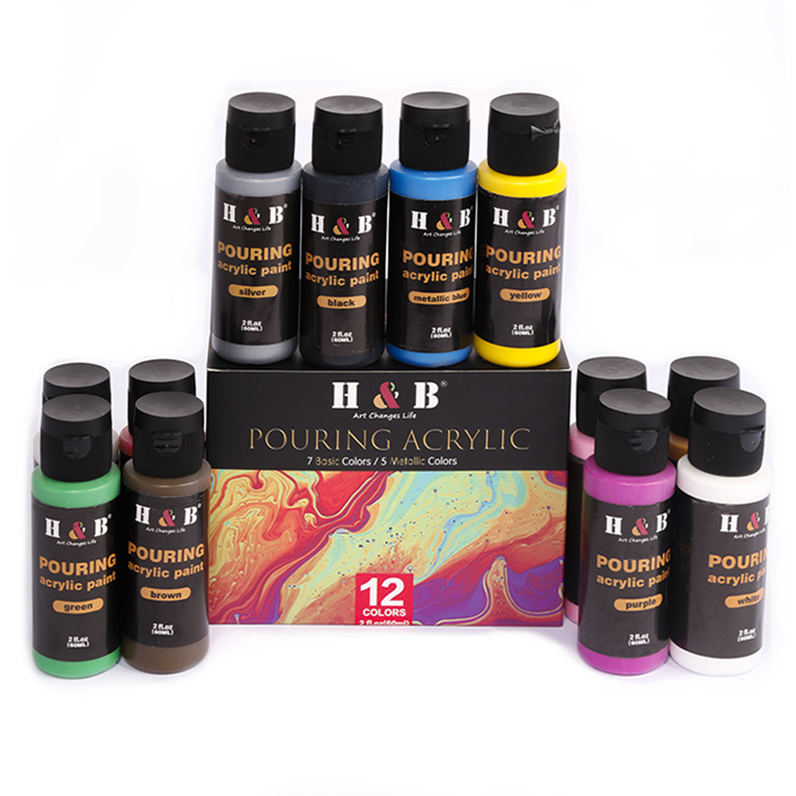 12 Colors Pouring Acrylic Paint Set 60ml/2 fl.oz E... – Vicedeal