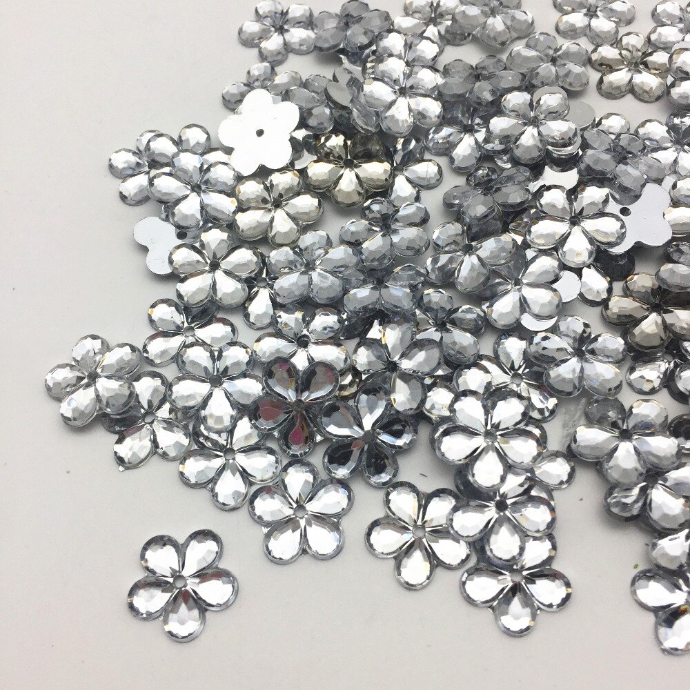 100 piezas 16mm flores plateadas gemas Flatbacks a... – Grandado