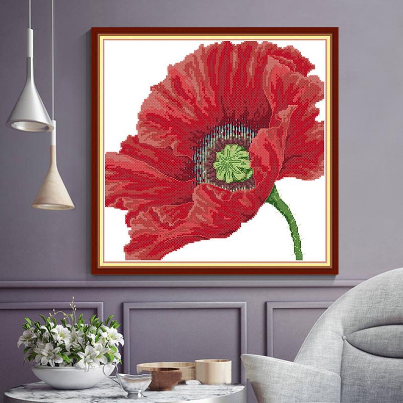 Big Red Poppy Flower Pattern Count Cross Stitch Ki... – Grandado