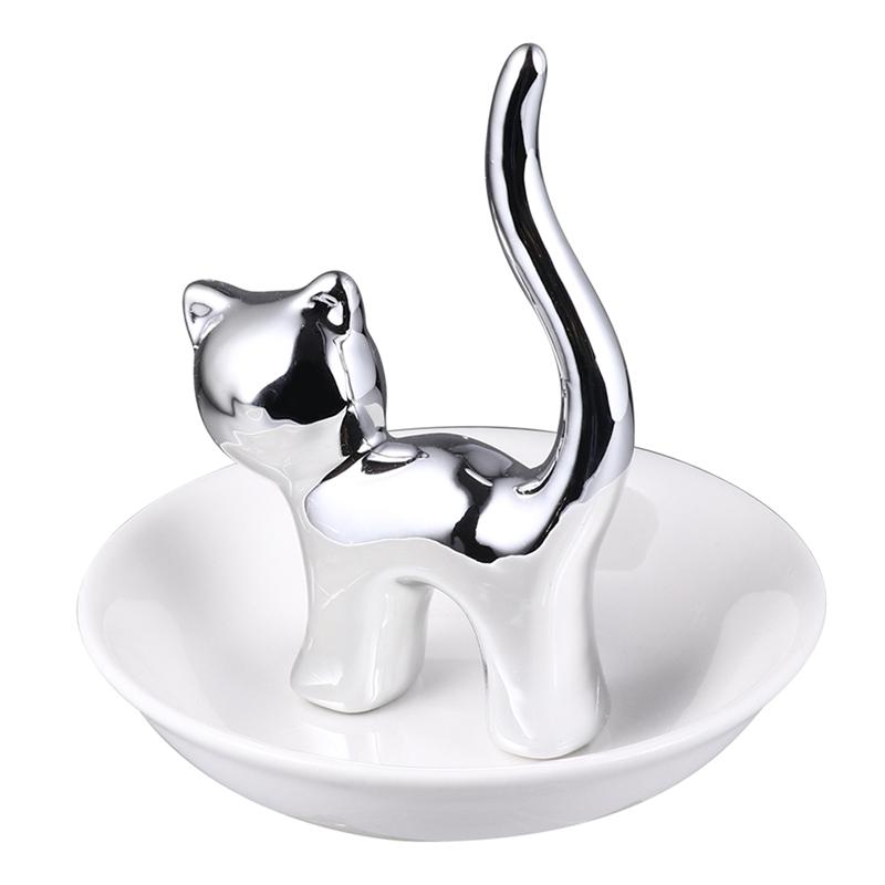 Ceramic Jewelry Display Plate Silver Cat Trinket T... – Grandado