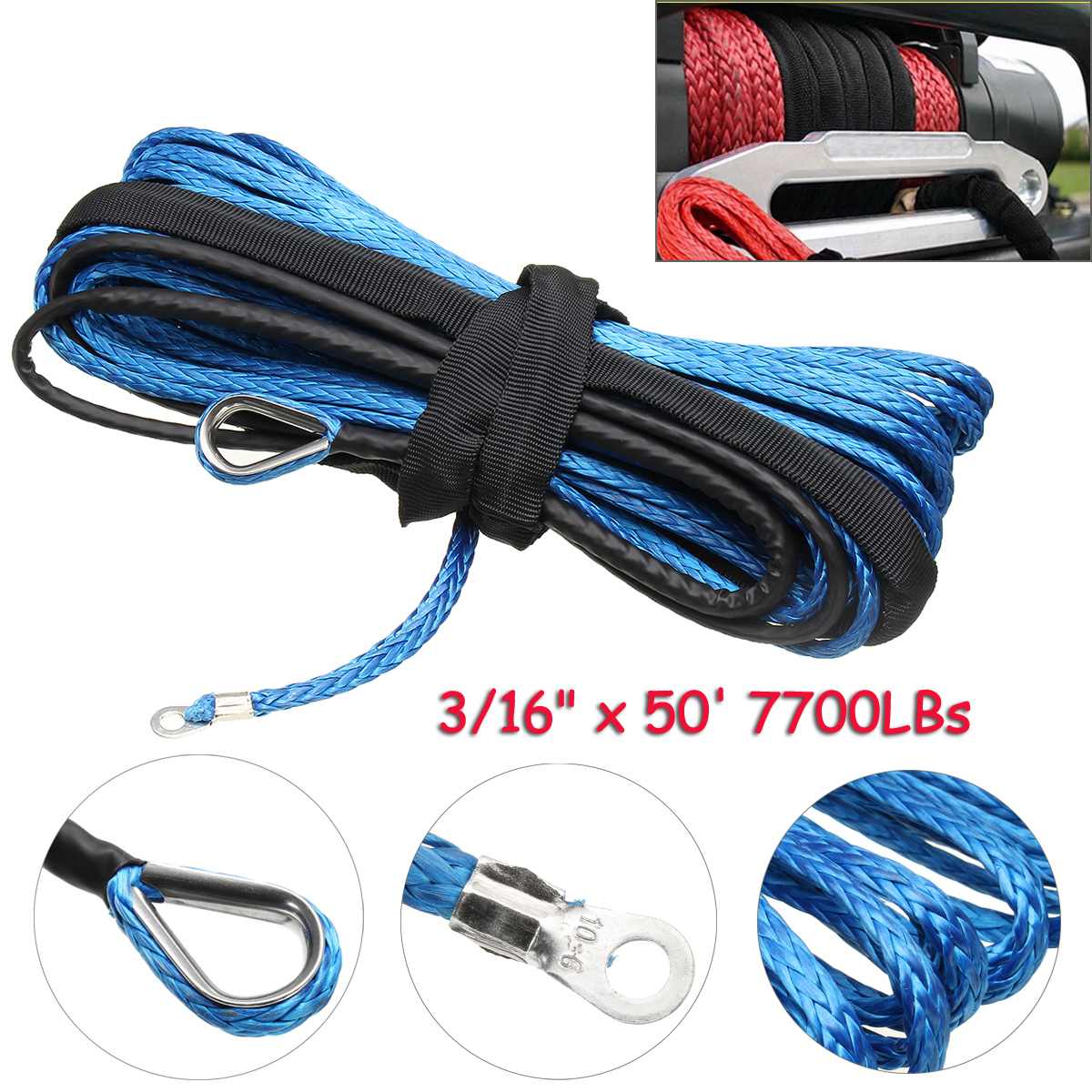 15m 7700LBs Winch Rope String Line Cable Synthetic... – Vicedeal