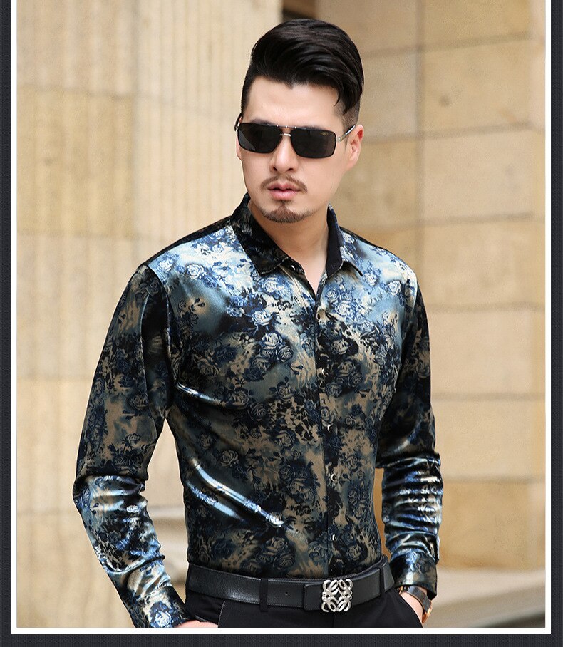 Luxe Herfst Winter Zijde Fluwelen Shirts Mannen Bl... – Grandado