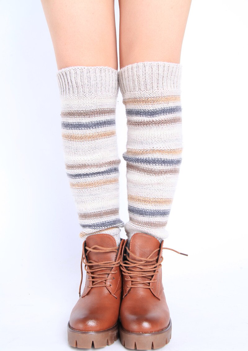 1 Pair Women Kniting Leg Warmer Thermal Striped Cr... – Vicedeal