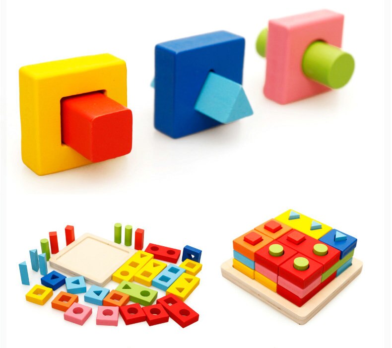 Wooden Toys Shape Blocks Matching Set Columns Chil... – Grandado