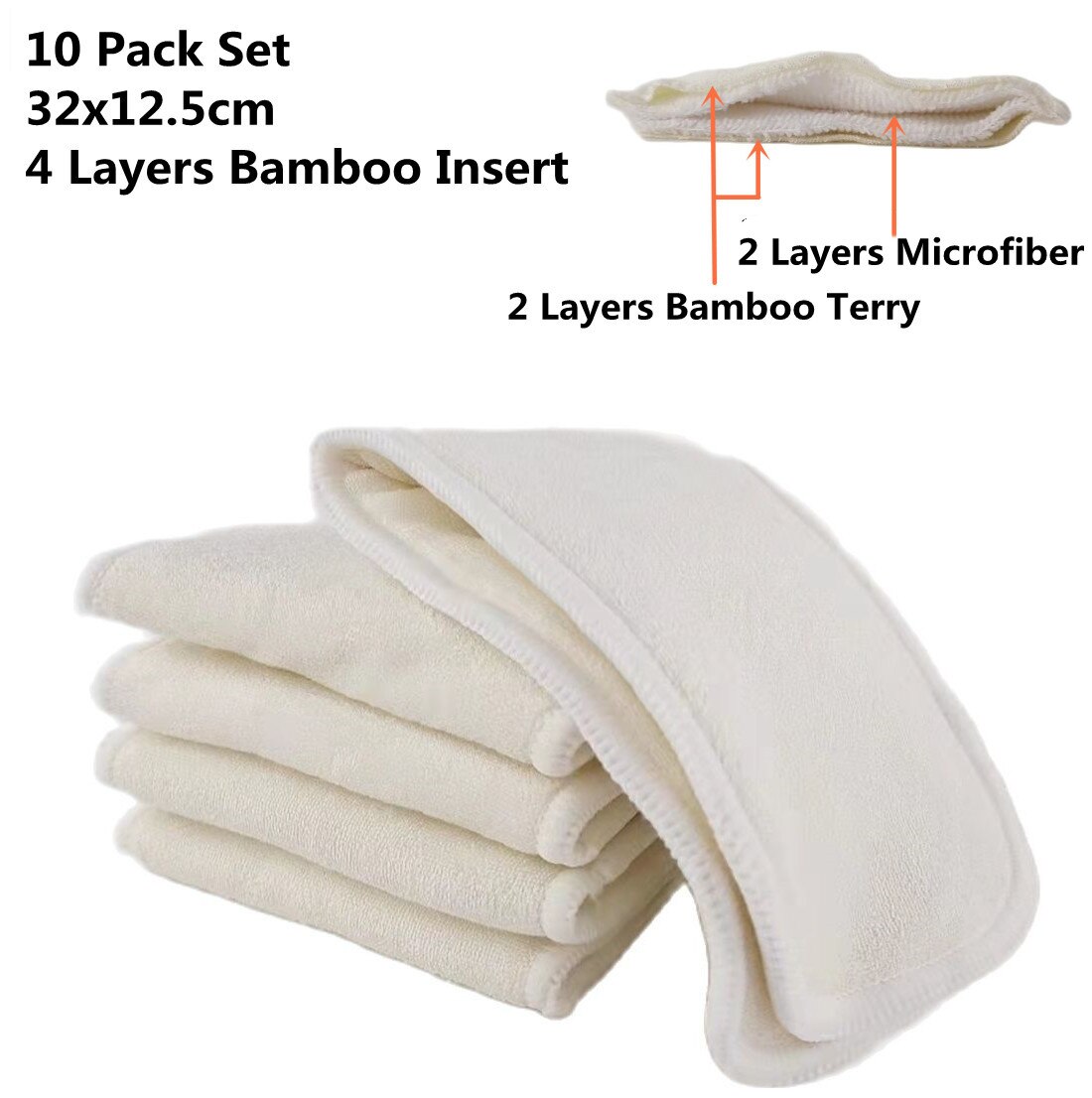 4 Lagen Bamboe Insert 32X12.5Cm Wasbare Doek Luier... – Vicedeal