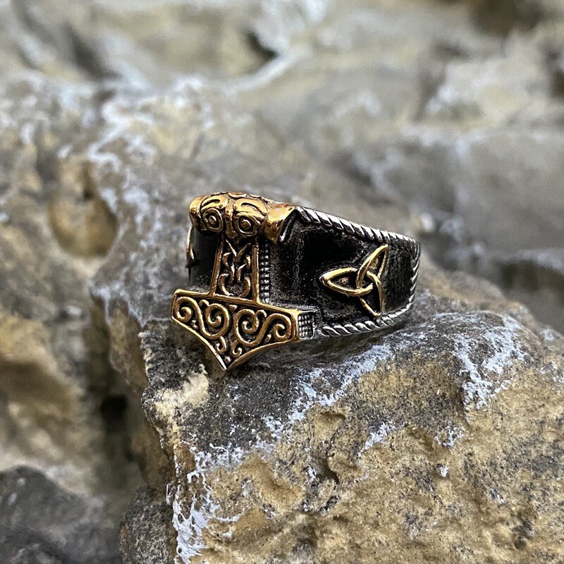 Thor Hammer Stainless Steel Ring Men's Celtic ... – Grandado