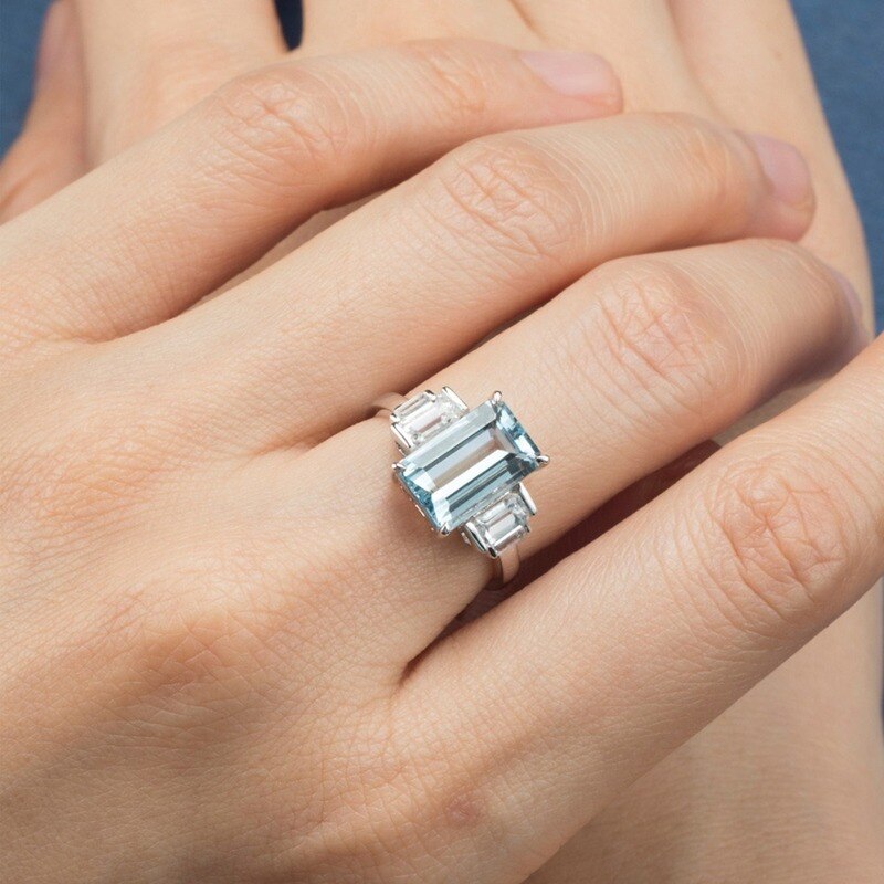 Ladies Light Luxury Blue Topaz Ring Ins Micro Inla... – Grandado