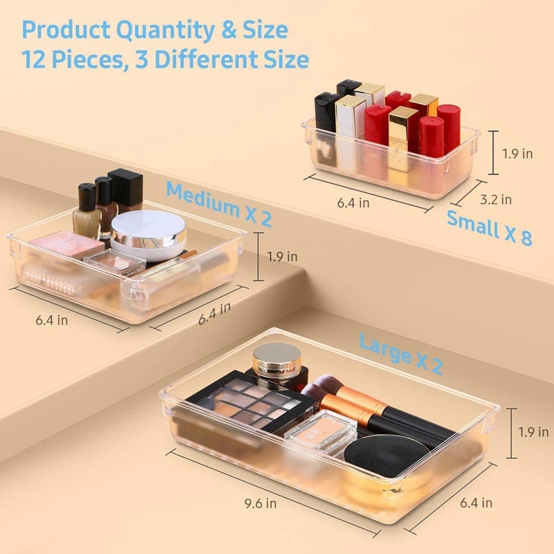 Set Of 12 Desk Drawer Organizer Trays with 3-Size ... – Vicedeal