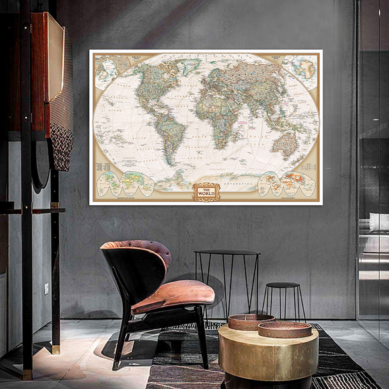 130*90cm World Map Non-woven Canvas Painting Retro... – Grandado