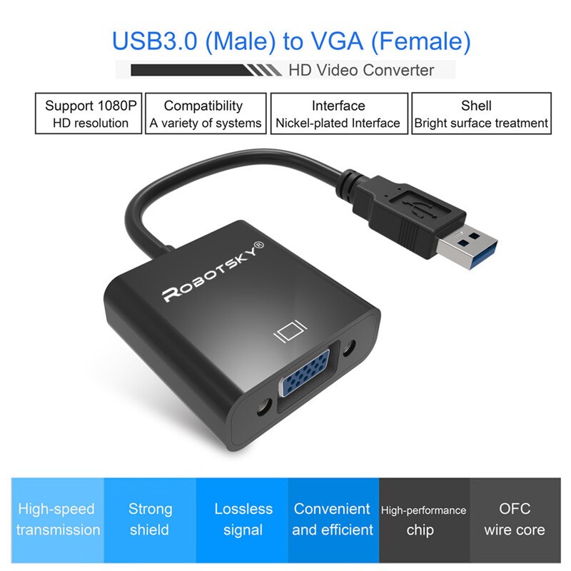 Robotsky USB 3.0 to VGA HD Converter Adapter Exter... – Grandado