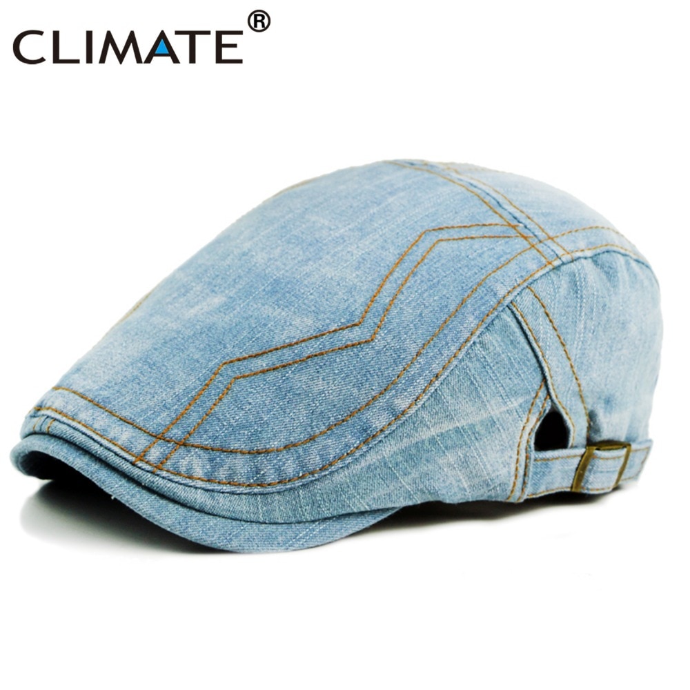 CLIMATE Denim Cap Beret Flat Caps Men Autumn Sprin... – Grandado