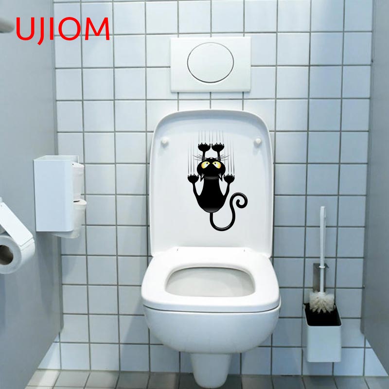 Ujiom 3D Amusing Zwarte Kat Wc Stickers Home Offic... – Grandado