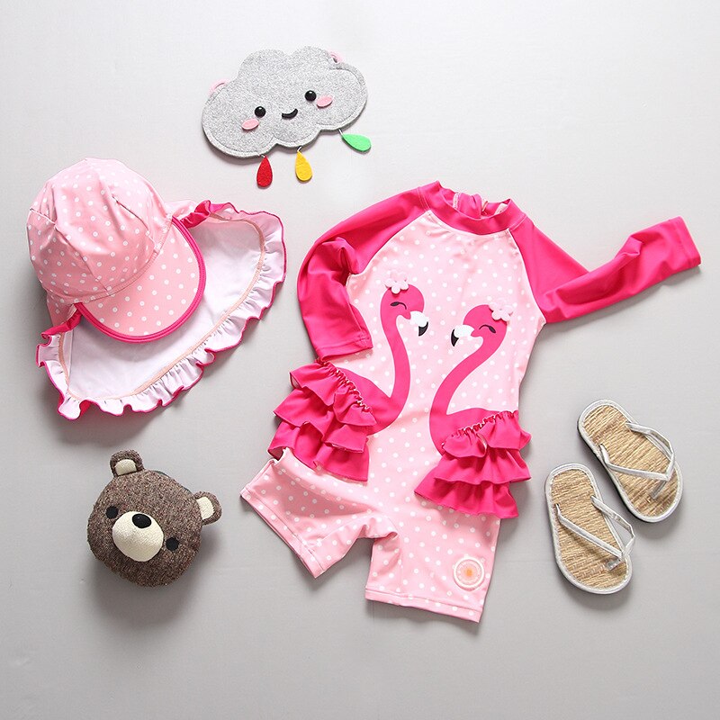 Girls Rash Guard Swimsuit Set with Swimming Cap Ki... – Grandado