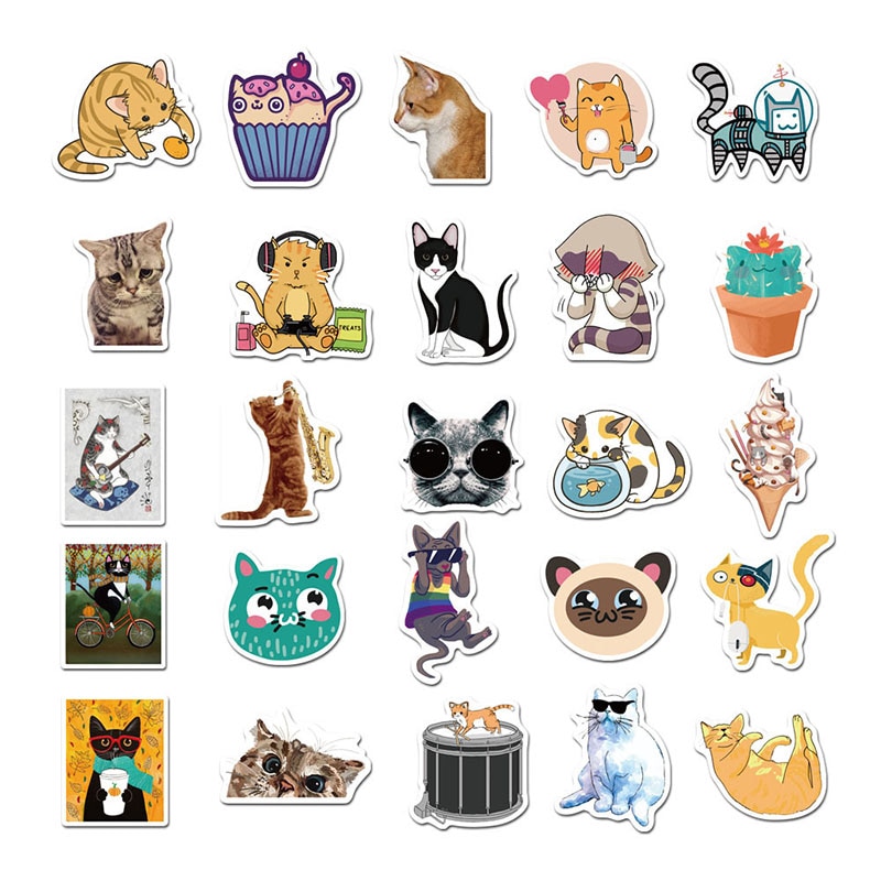 50pcs/lot Cute Cat Sticker Cartoon Kitten Stickers... – Grandado