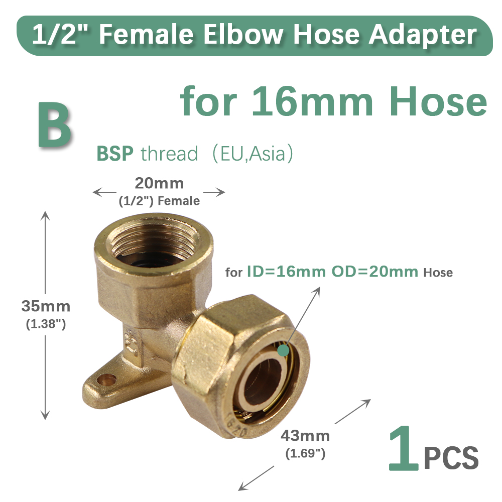 1/2 " innvendig gjenge messing albueslangeadapter ... – Vicedeal