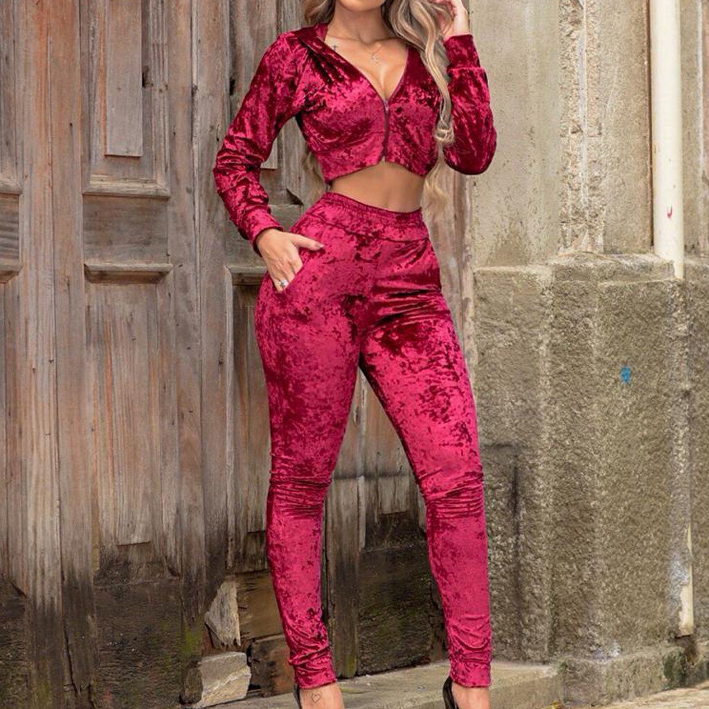 women's sports suit tracksuit two piece set Women ... – Vicedeal