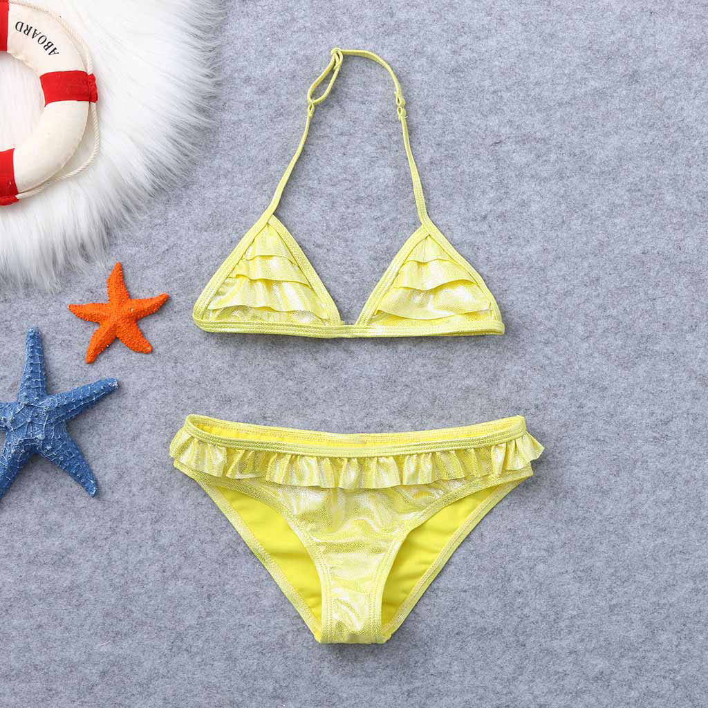 Toddler Kids Girls Ruffles frills Solid color spli... – Vicedeal