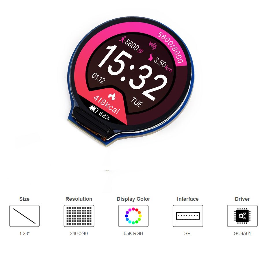 Módulo de pantalla IPS LCD RGB redonda de 1,28 pul... – Grandado