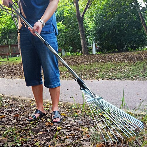 Adjustable 15 Teeth Steel Wire Garden Lawn Rake Ag... – Grandado