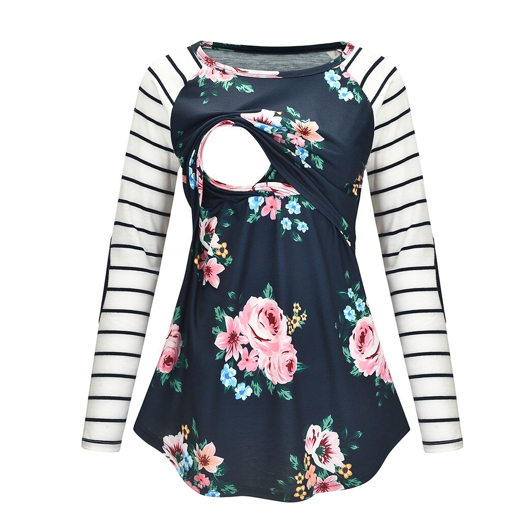 Maternity Clothes Women Long Sleeve Floral Striped... – Vicedeal