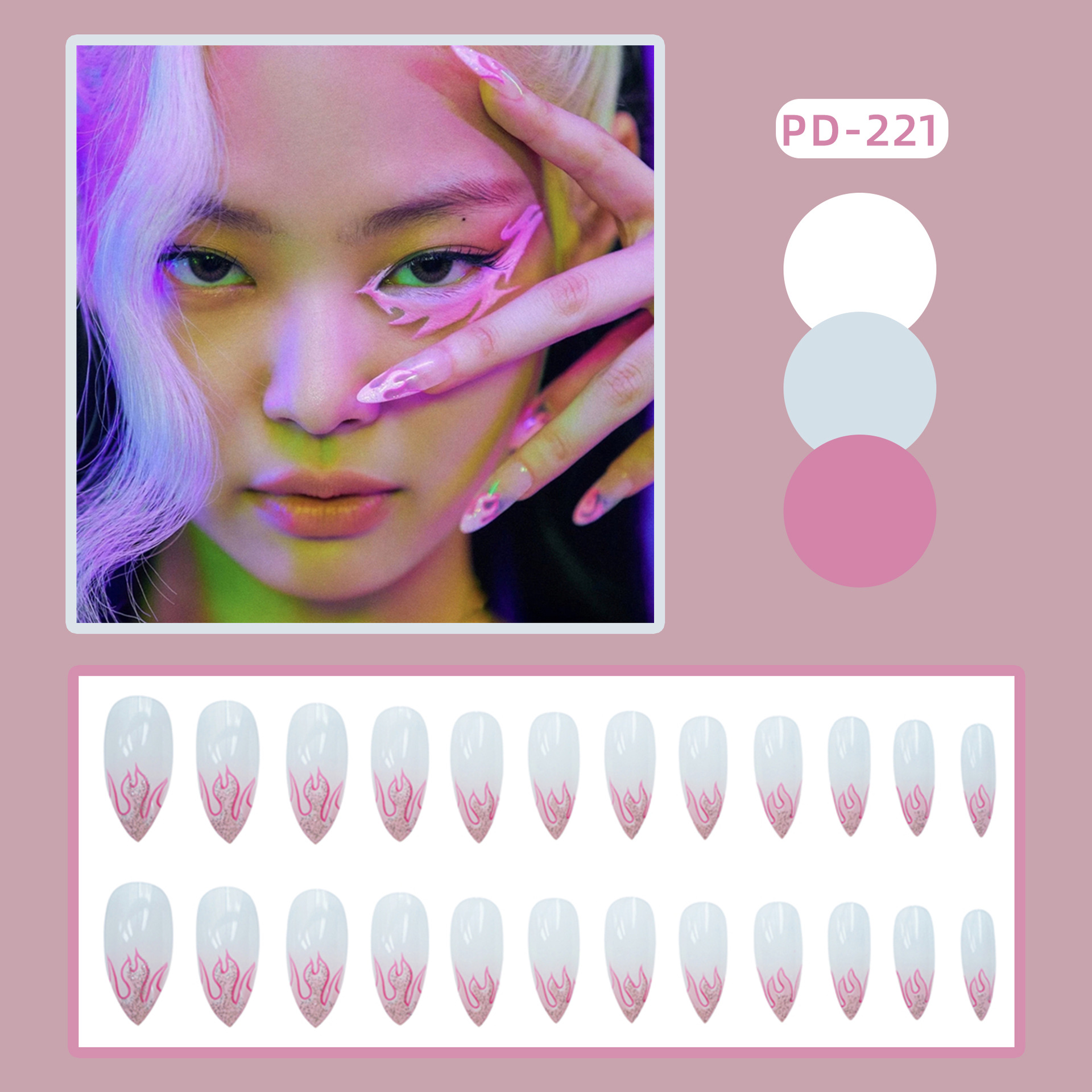 24Pcs Sharp Pointed Wearable False Nails Pink Flam... – Grandado