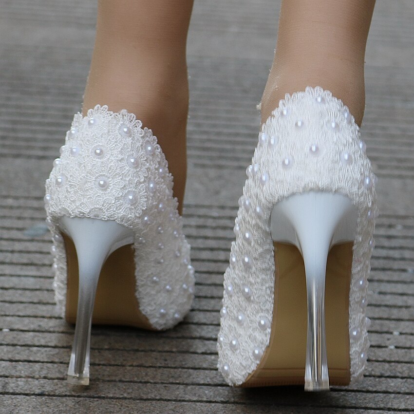Womens Peals Lace Stilettos High Crystal Heel Brid... – Grandado