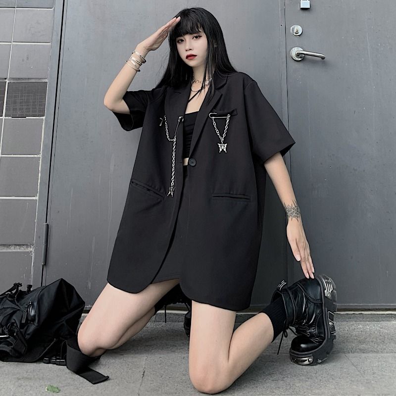 Gothic Punk Cardigan Black Blazer Jacket Coat Wome... – Grandado