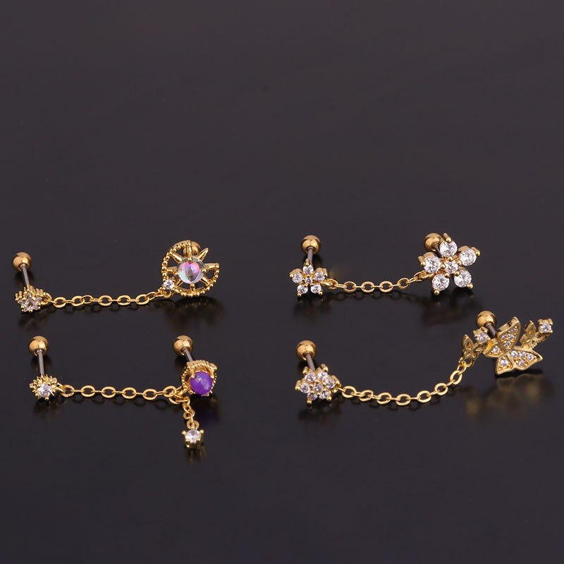 1Piece Double Piercing Chain Stud Earrings for Wom... – Grandado