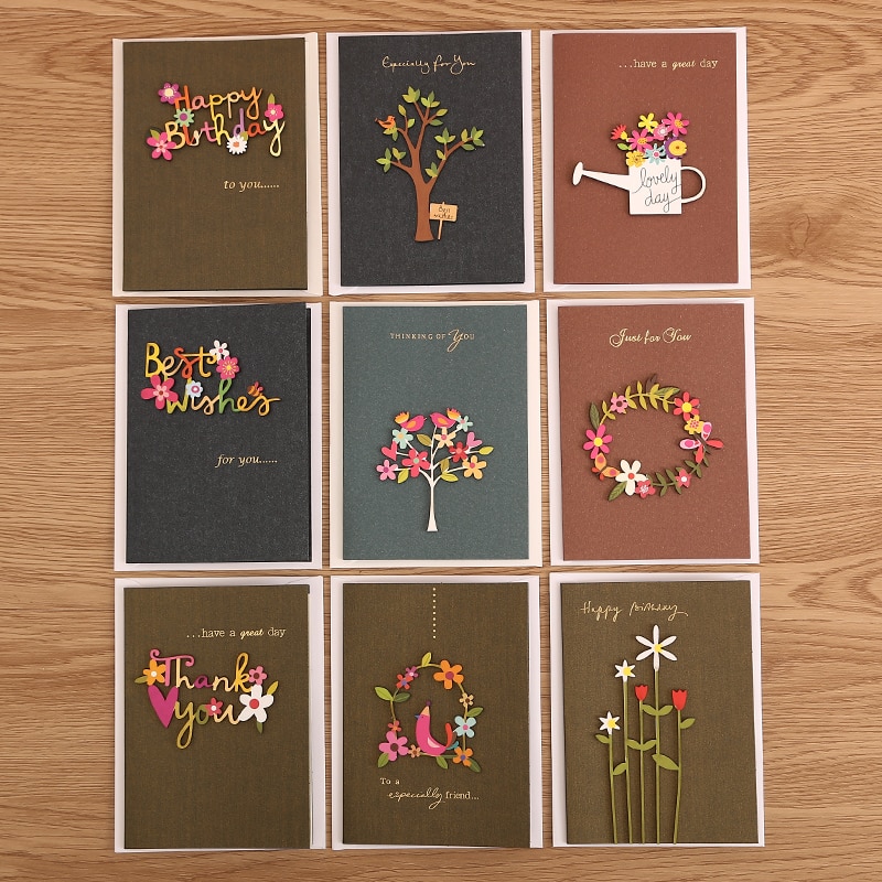 Pack of 9 3D Retro Flowers Blank Greeting Cards wi... – Grandado