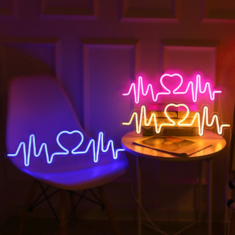 LED Neon Light Sign Heartbeat Night Light for Bedr... – Vicedeal