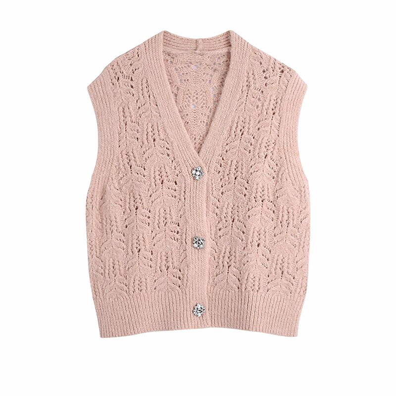 ZOEPO Front Buttons Sleeveless Sweaters Women Holl... – Grandado