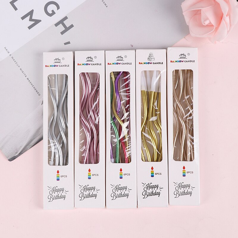 6Pcs/lot Threaded Candle Curved Cake Candle Long C... – Grandado
