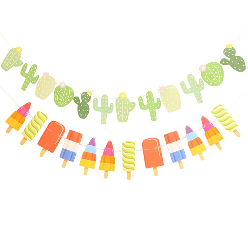 2 Pcs Papier Banners Cactus En Kleurrijke Ijs Vorm... – Vicedeal