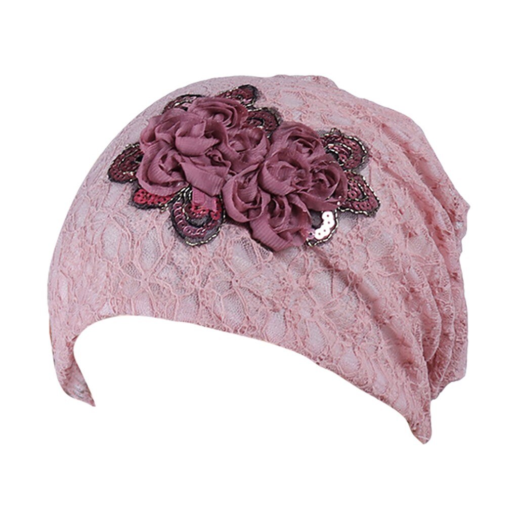 Women Soild India Lace Stretch Turban Hat Applique... – Grandado