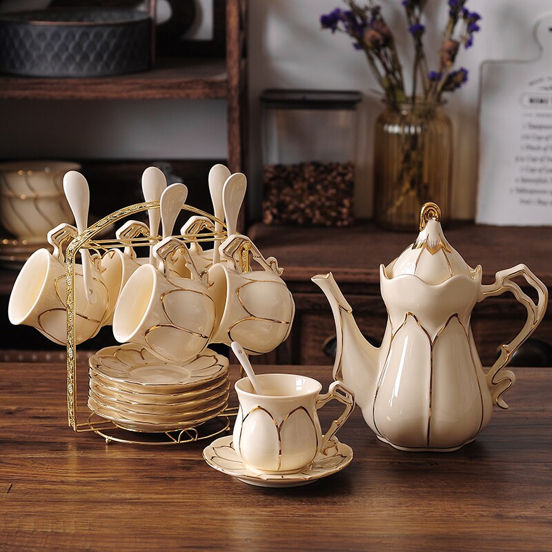 European ceramic Coffee cups set golden rim Bone C... – Grandado