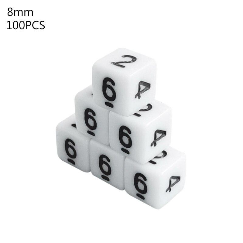 100pcs White Gaming Dice 8/10/16mm Standard Six Si... – Grandado
