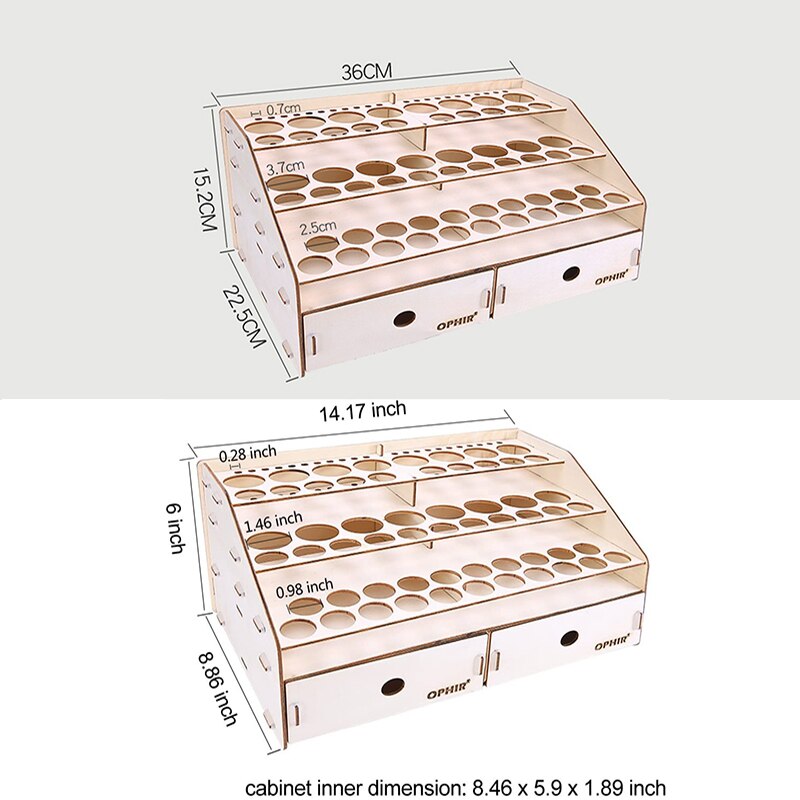 Wooden Double Drawer Paint Storage Rack 58 Holes P... – Grandado