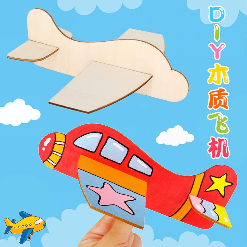 Blank wooden insert puzzle plane DIY toy model kin... – Grandado